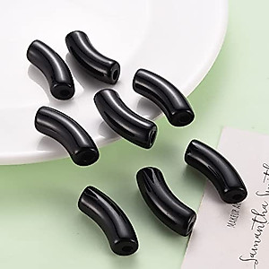Spritewelry 133pcs/500g Opaque Acrylic Beads Imitation Gemstone Curved Tube Black Twist Long Tube Curved Spacer Tube Hollow Finding Beads Seed Loose Glass Beads for Jewelry Making