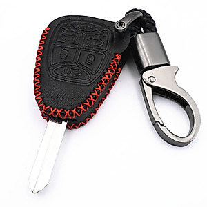 MJKEYAuto Black Leather 6 Buttons Smart Remote Key Fob Cover Chain Case for 2007 2006 2005 2004 Chrysler Town & Country Dodge Caravan Caravan