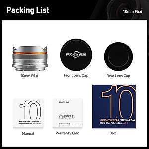 Brightin Star 10mm F5.6 Fisheye Wide Angle APS-C Manual Foucus Mirrorless Camera Lens, Fit for Canon EOS-M Mount M, M2, M3, M5, M6, M10, M100, M50, M200 (Silver)