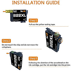 Run Star 1 Pack 822XL Black Remanufactured Ink Cartridge Replacement for Epson 822XL T822XL use for Epson Workforce Pro WF-3820 WF-4820 WF-4830 WF-4833 WF-4834 Printer (1 Black)