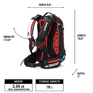 USWE Pow 16L, Ski and Snowboard Backpack with Back Protector, for Men and Women. Insulated Snow Hydration Pack with Thermo Cell Freeze Protection. Bounce Free. Black.