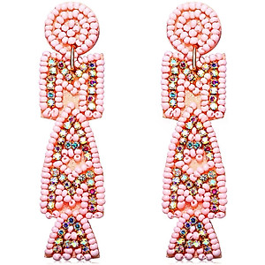 XOCARTIGE Mother’s Day Earrings Beaded MAMA Earrings for Women Handmade Rhinestone Bead Drop Dangle Earrings Birthday Mother’s Day Jewelry Gift (Pink)