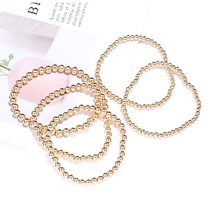 GLBCC Gold Beaded Bracelet Set for Women Stack 14 K real Gold Plated Ball Bracelets Elastic String Bracelet 4 mm 5 mm 6mm Small Beads Friendship Bracelet for Men (gold)