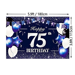 P.G Collin Happy 75th Birthday Banner Backdrop Sign Background 75 Birthday Party Decorations Supplies for Him Men 6 x 4ft Blue Purple Blue White 75