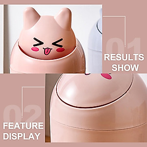Luxshiny Desktop Trash Can with Lid Mini Waste Basket Cute Cat Dustbin Portable Garbage Bin Trash Household Cleaning Tools for Home Office Living Room Bathroom Kitchen