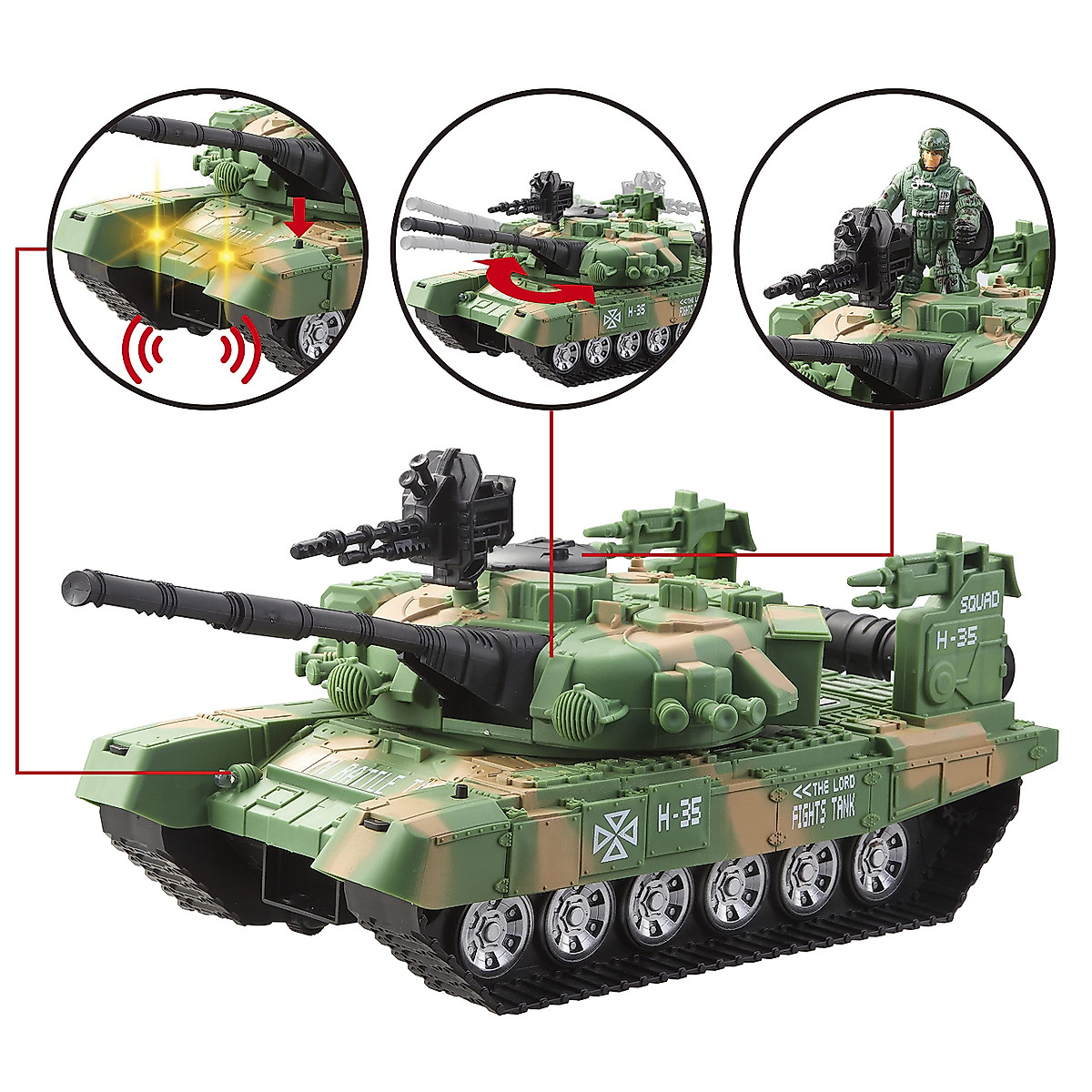 JOYIN Military Reconnaissance Vehicle Toy Set of Friction Powered Helicopter, Tank, Armored Car with Light and Sound, Motorcycle, Camp and Army Figures, Realistic Military Vehicle Playset for Kids