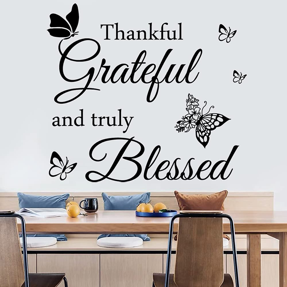Wall Decal Quote Faith Vinyl Lettering Thankful Grateful and Truly Blessed Inspirational Quote Wall Decor Wall Stickers for Home Decor Living Room Kitchen Office Wall Decoration.