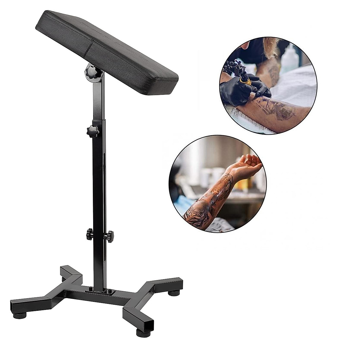 HUOXOU Tattoo Arm Rest, Tattoo Chair for client, Tattoo Armrest Stand, Four-corner base Stability Strongly, Adjustable Height, Thicken Soft Sponge Pad, Foldable Arm Rest Tattoo for Artist
