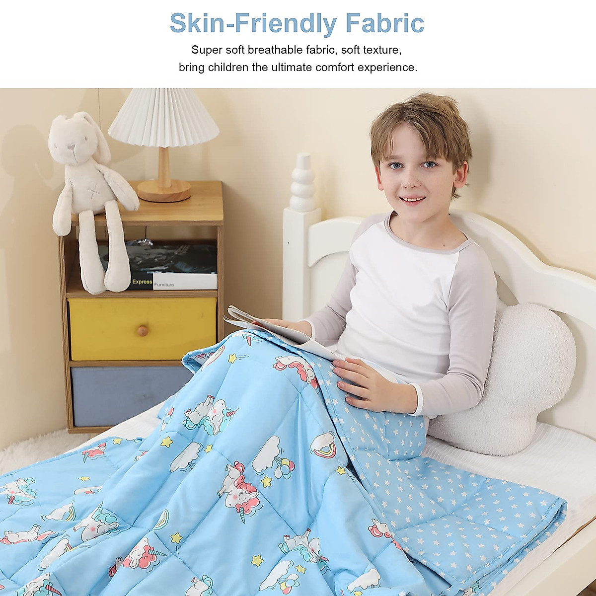 Alomidds Weighted Blanket 10lbs 41"x60", Cooling Weighted Blanket with Premium Glass, Comfort Heavy Blanket, Pink Unicorn