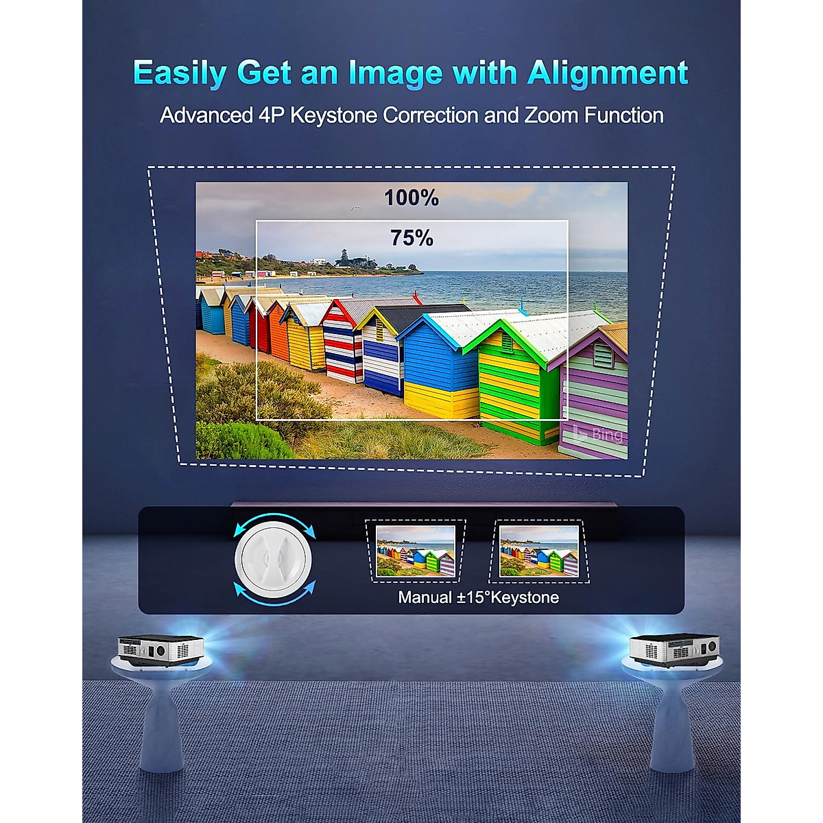 Native 1080P Full HD Projector, 6500 Lumen Projector with WiFi and Bluetooth, Upgrade Android Smart Projector for Outdoor/Indoor,Compatible with SmartPhone/TV Stick/PC/Laptop