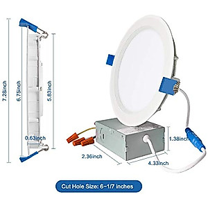 SAATLY 13W 6 inch LED Recessed Lighting, Ultra Thin Ceiling Downlight with Junction Box, 5000K Daylight Dimmable, 850lm 110W Eqv. ETL Certified, Pack of 12
