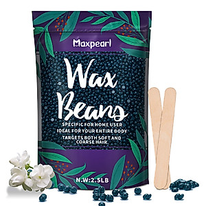 Maxpearl Wax Beads for Hair Removal, 2.5lb Hard Wax Beans Refill Bag for Brazilian Bikini, Face, Eyebrows, Underarms, Arms, Chest, Back, Legs, Coarse Body Hair Specific