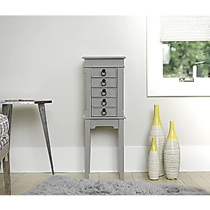 Hives and Honey Kennedy Jewelry Armoire - Modern Wood Storage Organizer with Necklace Hooks, 5 Drawers, and Vanity Mirror, Grey