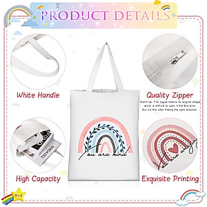 2 Pieces Rainbow Canvas Bag Inspirational Boho Tote Bag with Zipper Back to School Gift for Girls Kids Thank You Gift for Teacher Reusable Canvas Bag for Girls Women Daughter Bff Birthday Favors