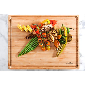 EXTRA LARGE Organic Bamboo Cutting Board & Thick Butcher Block w/Juice Groove - 17x13x1.5" Wood Cutting Board, Premium Quality and Professional Design - Bamboo Chopping Block (Bamboo)