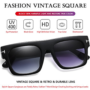 AIEYEZO Fashion Square Sunglasses for Women Men Sports Driving Sun Glasses Anti-Glare 100% UV Protection Metal T Word Design (Black/Grey Gradient)