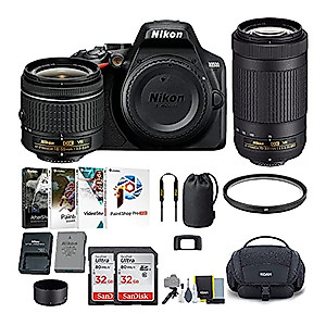 Nikon D3500 DSLR Camera with 18-55mm Lens and 70-300mm VR Lens with 32GB Memory Card and Accessory Bundle (7 Items)