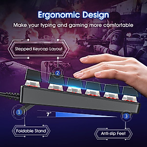 Mechanical Gaming Keyboard, Customizable Rainbow LED Backlit USB Wired Keyboard with Small Size/87 Keys/Multiple Colors/Detachable Keycaps/Spill Resistant,Ergonomic Keyboard for Windows