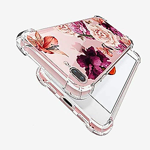 KIOMY iPhone 7 Plus 8 Plus Case Women Flowers Floral Pattern Bumper Shockproof Protective Back Cover Flexible Slim Fit Soft TPU Rubber Silicone Cell Phone Cases Clear with Cute Purple Rose Design Girl