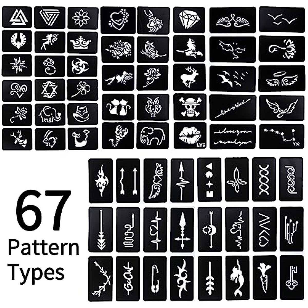 Ponhey Temporary Tattoo Markers, 10 Body Markers + 67 Large Tattoo Stencils for Kids and Adults, Skin-safe and Coloured Ink Double-ended Tattoo Pens Make Bold and Fine Lines for Body and Facial Art