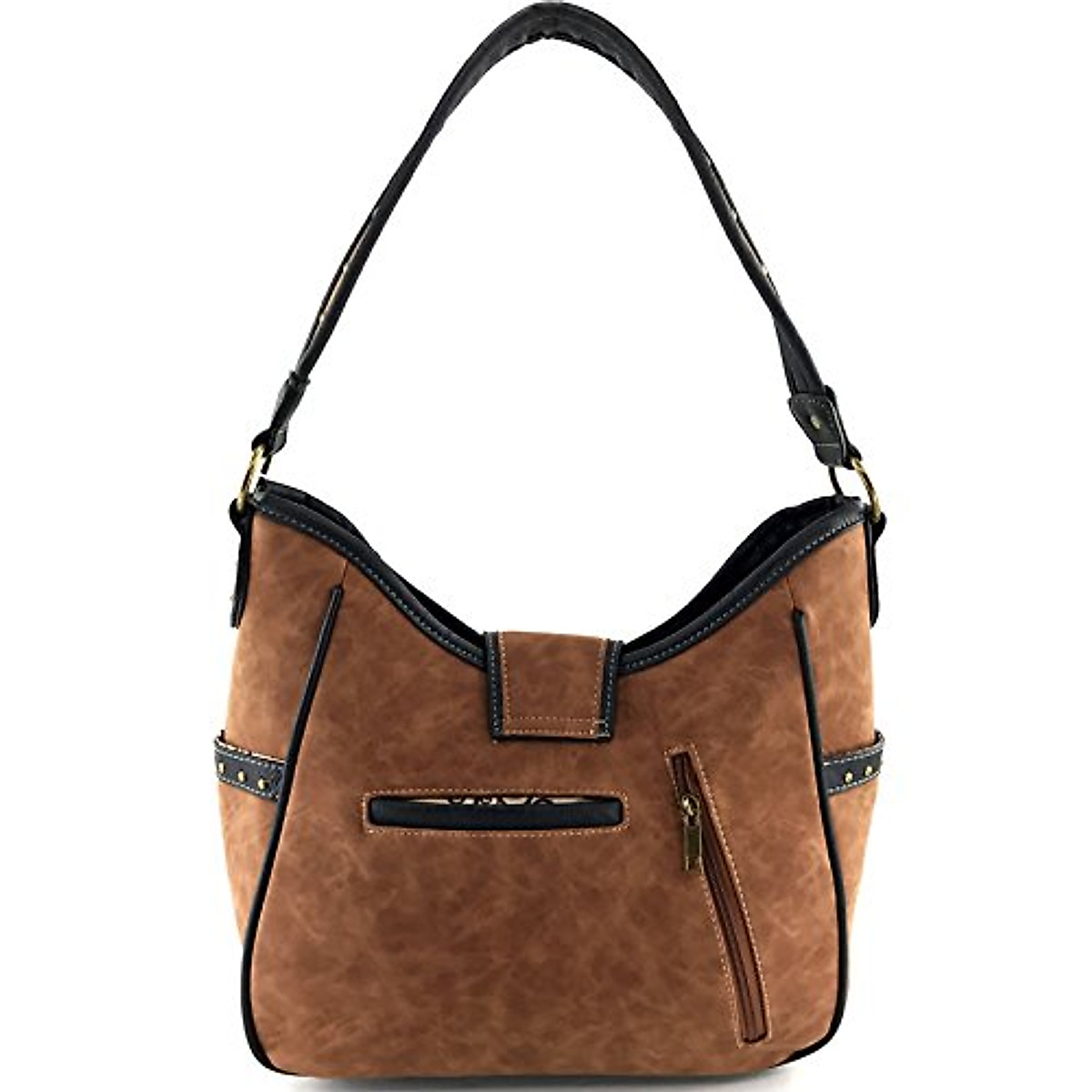 Justin West Patina Girl Western Bronze Floral Buckle Handbag Purse Tote and Strap Wallet (Brown Tote and Wallet)