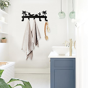 Surf Beach Pool Towel Rack for Bathroom Kitchen Robes Coat Hanger Indoor Outdoor Wall Mounted Towel Holder Rustproof and Waterproof Black Metal - 16 Inch (Black)