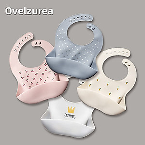 Ovelzurea Silicone Baby Bibs for Babies & Toddlers，Food Grade Silicone Bibs for Girls and Boys， BPA-free Waterproof Bib, Easy to Wipe，Adjustable, 2PCS
