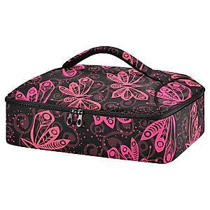 NFMILI Casserole Carrier for Hot and Cold Bright Pink Butterfly Print, Insulated Food Delivery Bag Reusable Warmer Carrier Bag with Inner Pocket Aesthetic Print 15.75×11.81×3.94 inch
