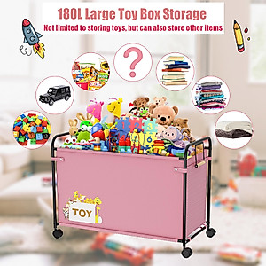 AIJIAMEIER 180L Kids Extra Large Toy Box with Wheels & Handle, 31.5” x 15.7” x 23.2” Big Toy Chest for Boys Girls, Toy Storage Organizer for Stuffed Animals, Playroom, Living Room Area(Pink, 1PC)