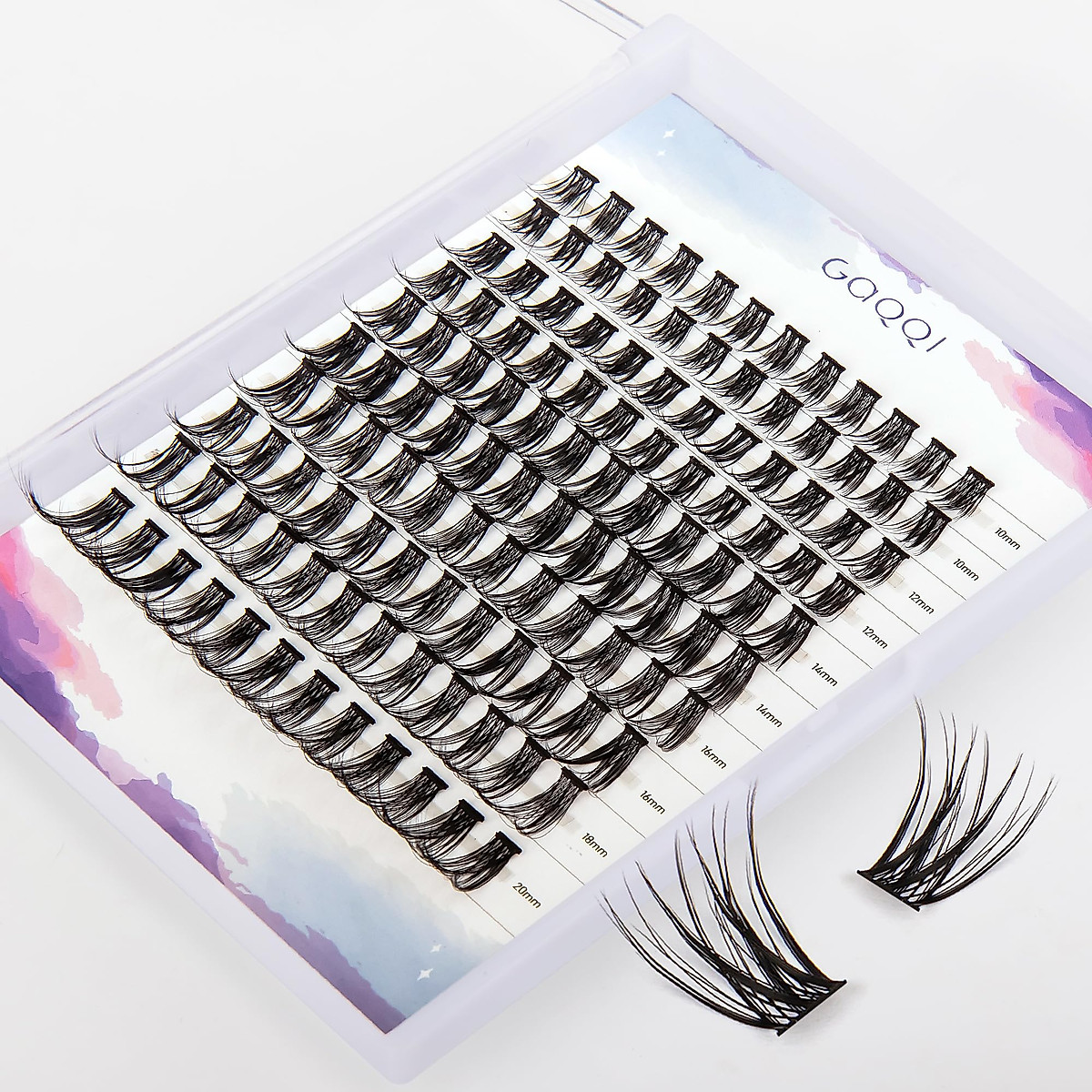 GAQQI Lash Clusters, Individual Lashes C Curl, DIY Lash Extension 10-16mm Mixed Length False Eyelash Clusters 120PCS, Natural & Wispy Lash Wisps (C Curl,10-16mm)