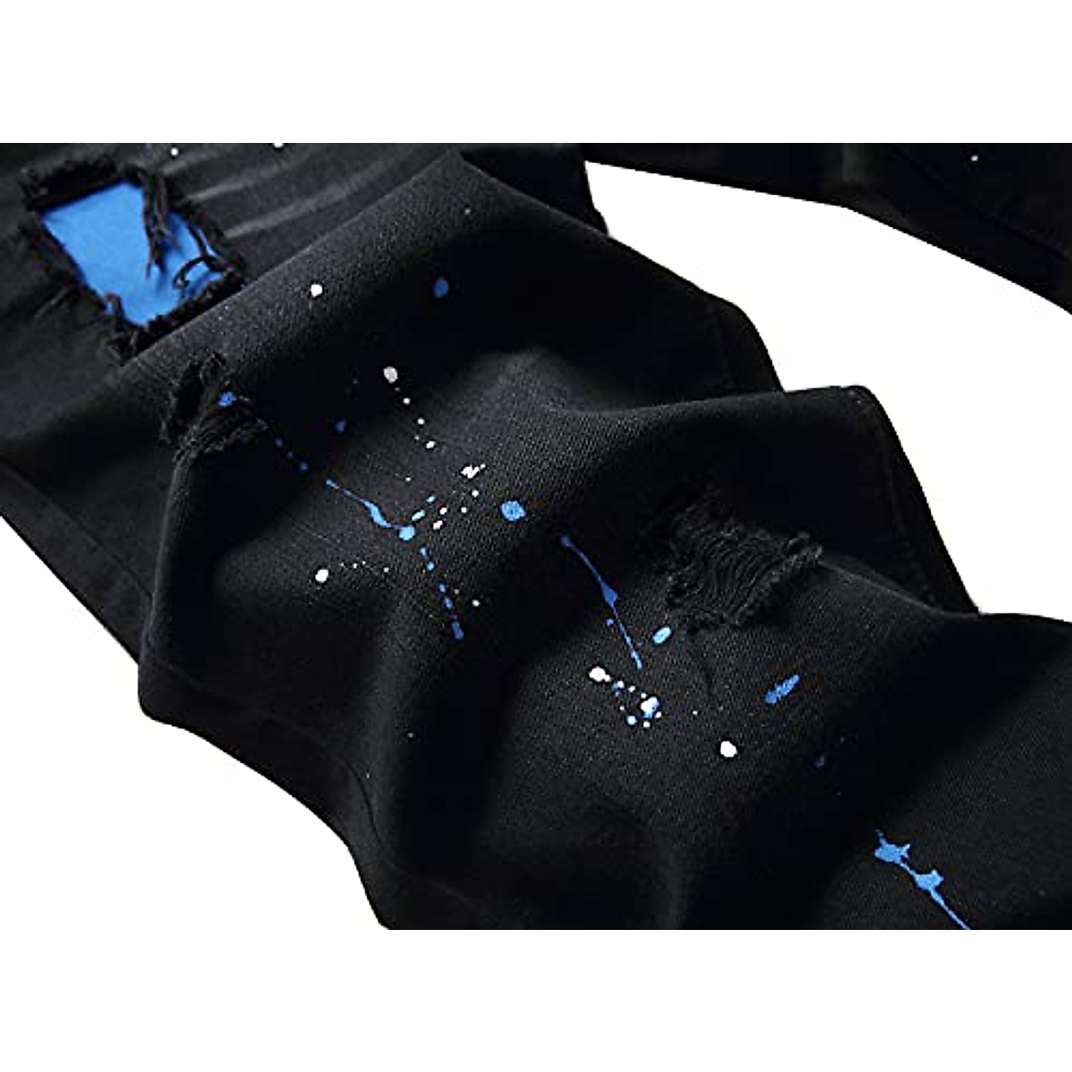 QIMYUM Mens Ripped Jeans, Distressed Destroyed Slim Fit Straight Leg Denim Pants (34, Black040)