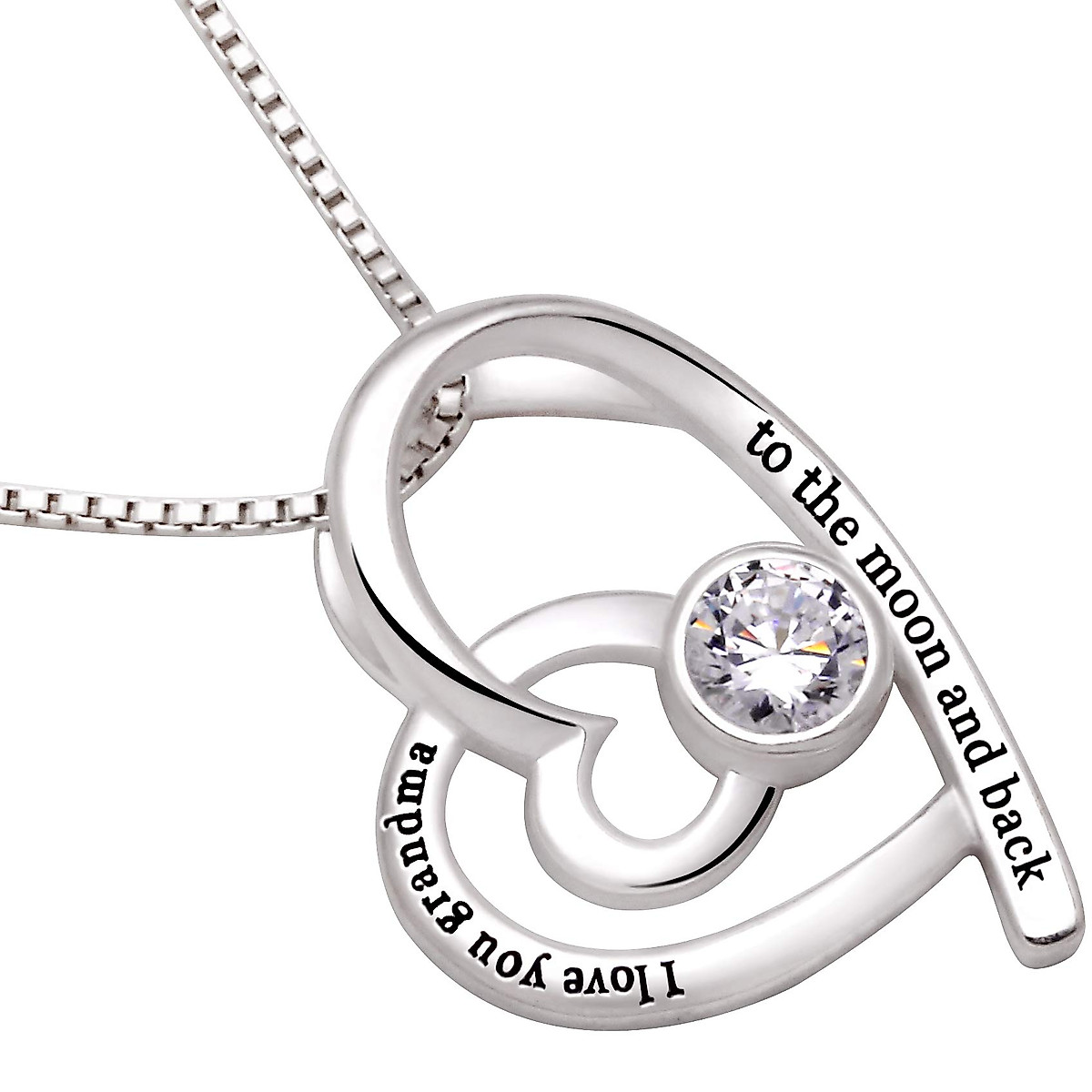 ALOV Jewelry Sterling Silver "I love you grandma to the moon and back" Love Heart Cubic Zirconia Pendant Necklace