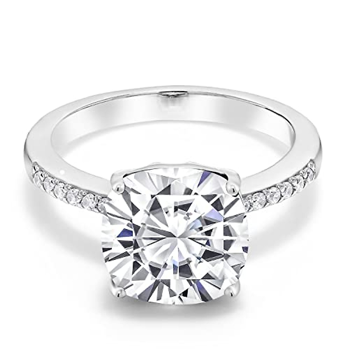 Gem Stone King 925 Sterling Silver 10MM Cushion Cut Gemstone Birthstone Engagement Ring | Wedding Anniversary Promise Ring For Women | Available In Size 5, 6, 7, 8, 9