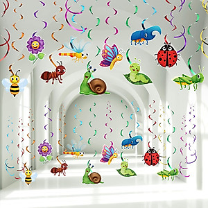 30 Pieces Spring Summer Insects Hanging Swirl Decorations, Butterfly Sunflower Bug Birthday Party Ceiling Decorations for Girls, Boys, Kids, Home, Classroom, Baby Shower,