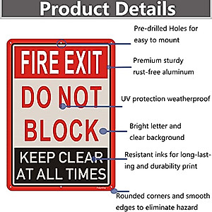 2 Pack Fire Exit Do Not Block Door Keep Clear at All Times Signs 14x10 Inches Fire Exit Safety Sign Do Not Block Sign Metal Reflective Sturdy Rust Aluminum Weatherproof Durable Easy to Install