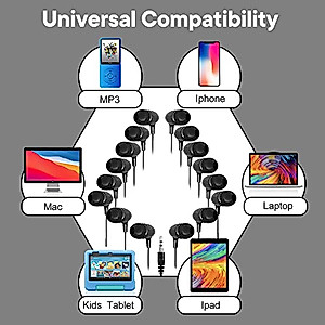 Wholesale School Earbuds Headphones 100 Pack Bulk Earphones for Classroom Students Kids Teens Children Gift and Adult (100 Black)