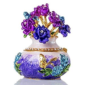 SEVENBEES Hand Painted Rose Flower Figurine Jewelry Trinket Box
