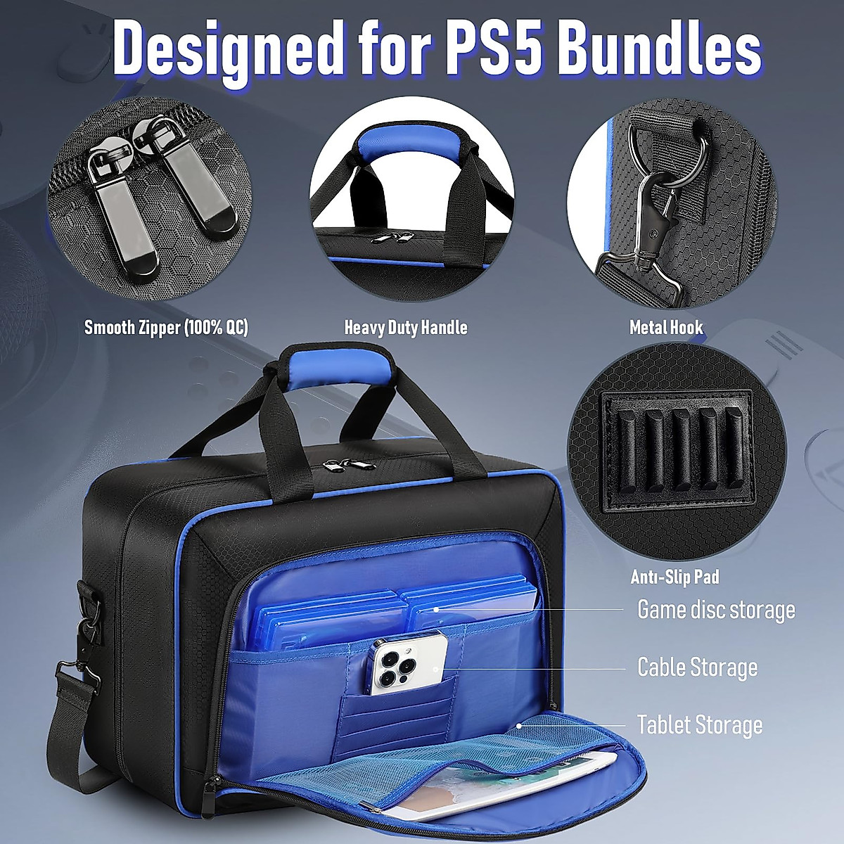 COMECOI Carrying Case for PS5, Travel Case for PS 5 Protective, Large Capacity Storage Bag Compatible with Playstation 5 Disk/ Digital Edition Console, Controllers, Game Cards, Accessories
