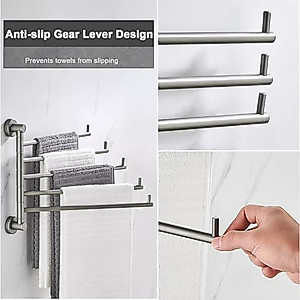 Swing Out 5-Arms Towel Holder Thicken Towel Racks for Bathroom Kitchen Bath Towel Bar Swivel Hanger Wall Mounted Drying Rack Rustproof Solid Aluminium Towel Hanger Space Saving Storage Organizer (Col