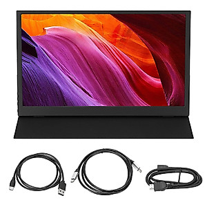Portable Monitor, 1920X1080 Resolution HDR 15.6 Inches, Dual Stereo Speakers, PU Leather Case, Full View for More Clarity Suitable for PC, Cell Phone, PS3