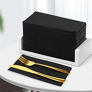 KAMMAK 100 Pack Black Napkins Disposable Linen Feel Dinner Paper Napkins Bulk, Soft Thick and Absorbent Fancy Napkins Cloth Like for Bathroom, Kitchen, Wedding,Christmas Party and Any Events