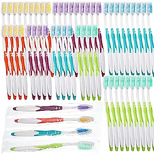 Disposable Toothbrush Toothbrushes Bulk Individually Wrapped Toothbrush Travel Tooth Brush Multi Color Tooth Brush for Hotels Guests Charity Church Homeless Kids Adult (100 Pieces)
