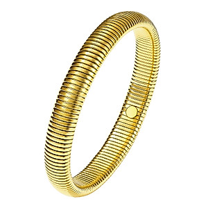KeyStyle Gold Bangles for Women Thin Stretch Bracelets, High Polished Snake Link Flexible Bangle Bracelet (10mm wide)