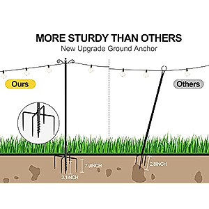 Flanagan String Light Poles 2-Pack,9FT Poles for Outdoor String Lights,Adjustable Metal Light Pole Stand, Spiral Sturdy Anchor for Patio, Garden, Backyard,Wedding Light Poles