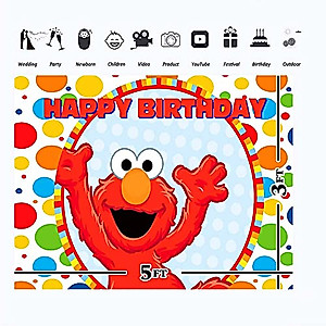 Elmo Backdrop 1st Birthday 5x3ft Red Monster Elmo Birthday Party Background for Kids First Birthday Vinyl Elmo One Year Old Birthday Banner for Boys and Girls