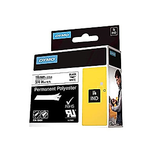 Dymo 18484 Rhino Permanent Poly Industrial Label Tape, 3/4-Inch X 18 Ft, White/Black Print