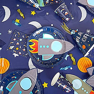 Blue Plastic Tablecloth for Outer Space Birthday Party (54 x 108 in, 3 Pack)