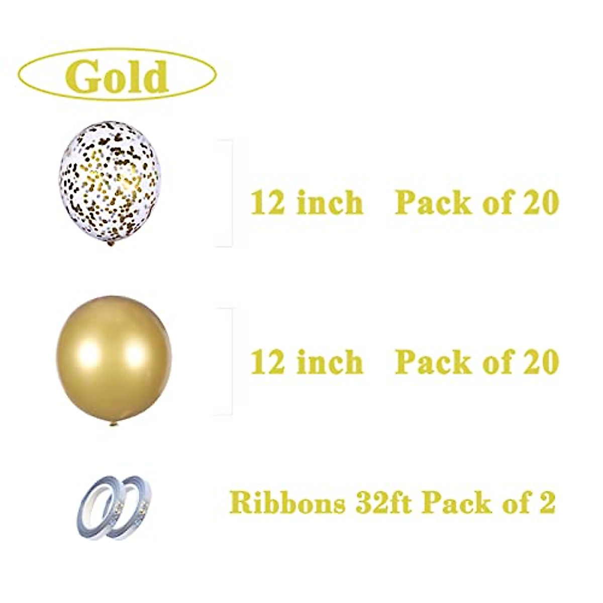 AULE Party Balloons Pack of 42 - Metallic Gold Balloons & Gold Confetti Balloons and 64ft Ribbons - 12 Inch Balloons Decorations Set