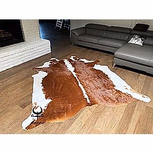rodeo Brown and White Cowhide Rug Hair on hides Cow Skins Large Size 6X7 ft