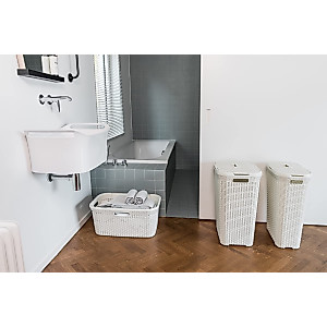 Curver 708 Off White Faux Rattan Laundry & Washing Basket 45L